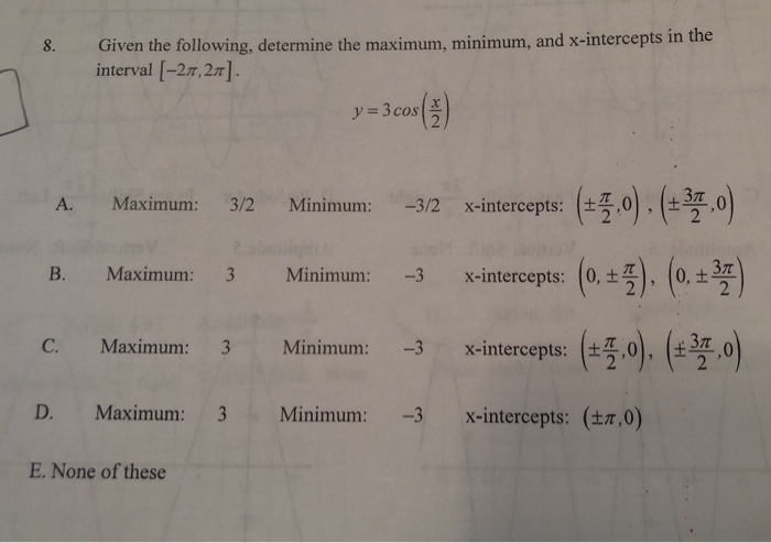 Solved Given the following, determine the maximum, minimum, | Chegg.com