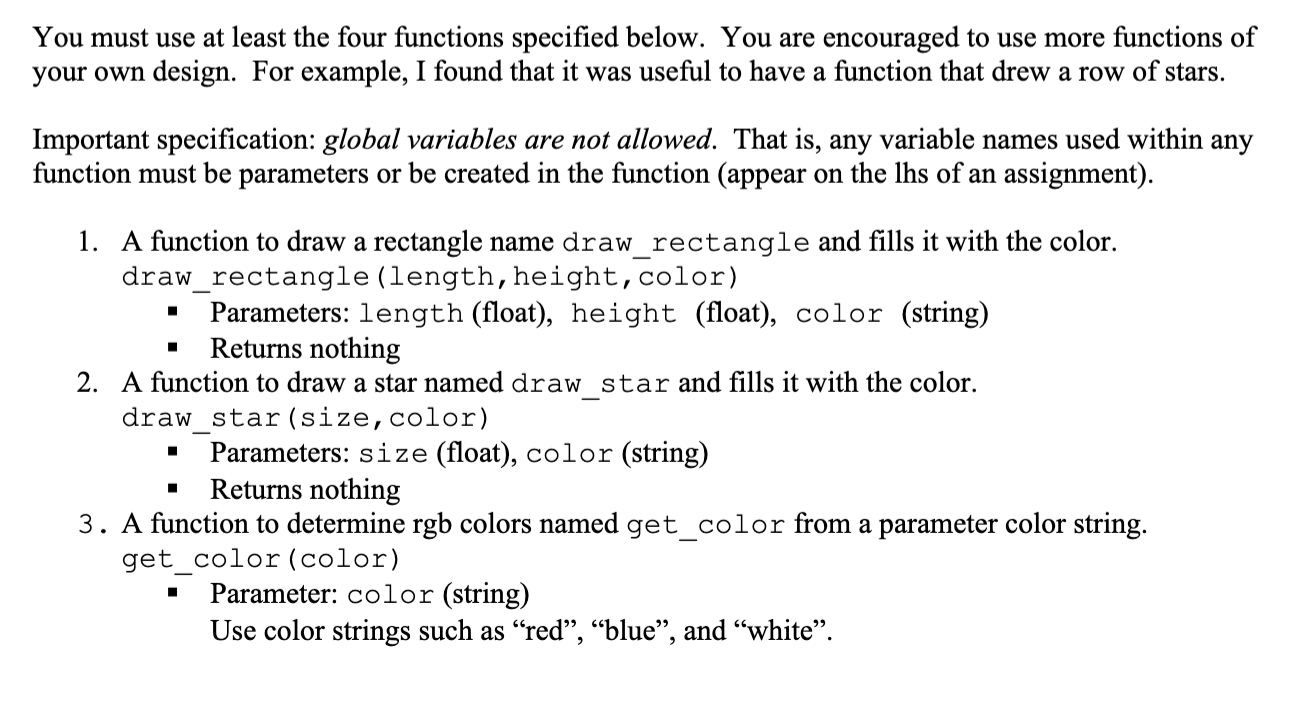Solved You must use at least the four functions specified | Chegg.com