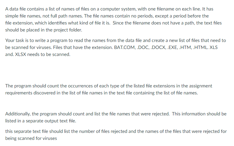 Solved A data file contains a list of names of files on a | Chegg.com