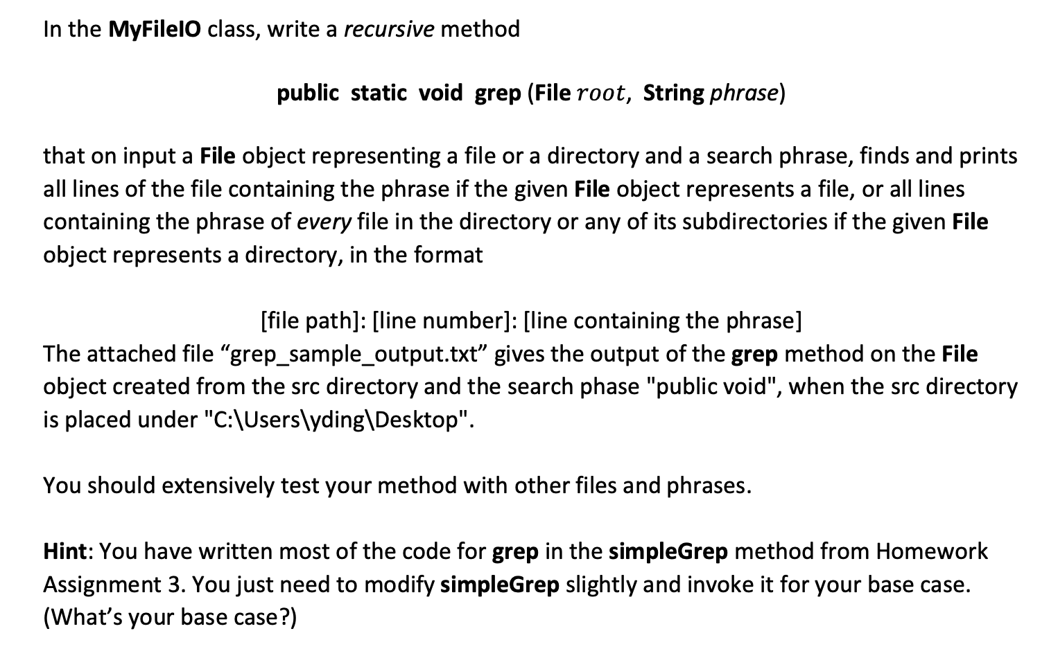 Solved In the MyFilelO class, write a recursive method | Chegg.com
