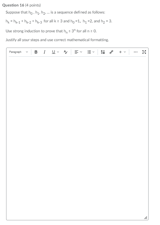 Solved Question 16 (4 points) Suppose that ho, h1, h2, ... | Chegg.com