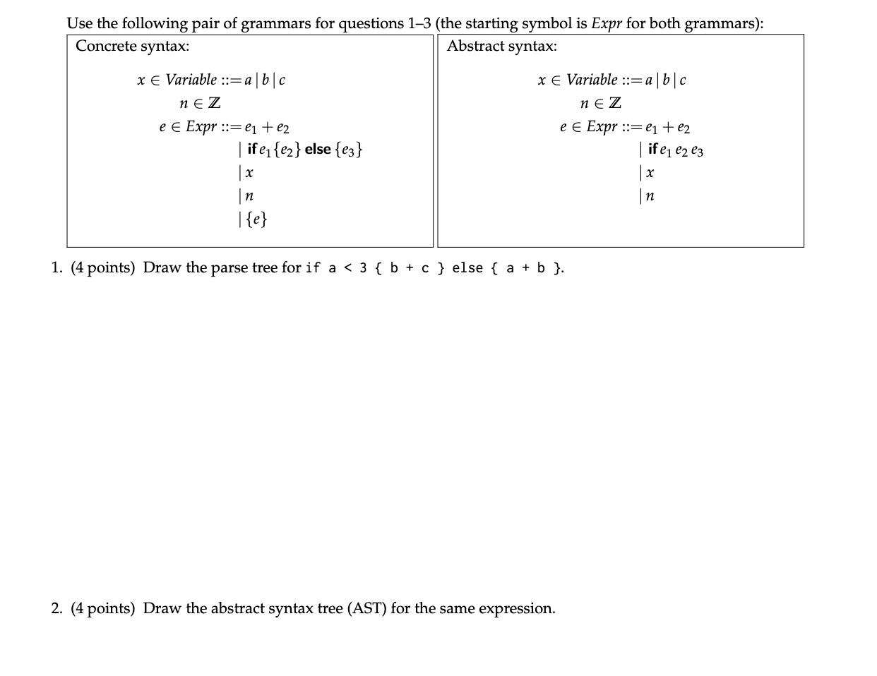 Solved Use the following pair of grammars for questions 1-3 | Chegg.com