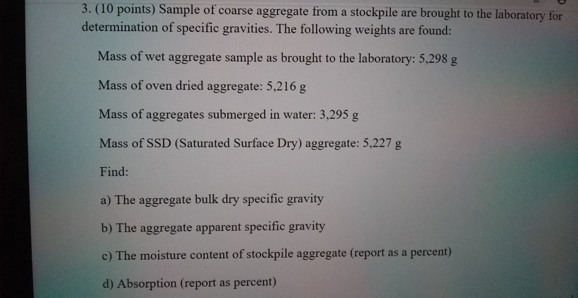 Solved 3. (10 points) Sample of coarse aggregate from a | Chegg.com