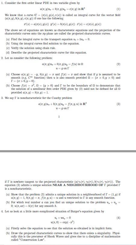 Solved 1. Consider the first order linear PDE in two | Chegg.com