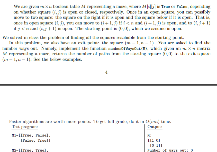 Solved We are given mxn boolean table M representing a maze, | Chegg.com