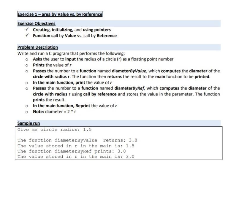 Solved Exercise 1 - area by Value vs. by Reference Exercise | Chegg.com