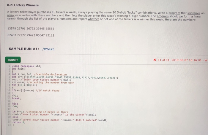 Solved 8.2: Lottery Winners A lottery ticket buyer purchases | Chegg.com