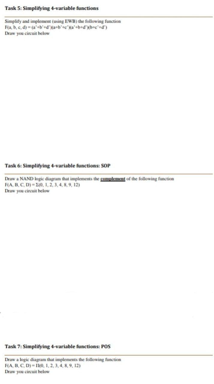 Solved Task 5: Simplifying 4-variable functions Simplify and | Chegg.com