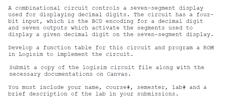 Solved A combinational circuit controls a seven-segment | Chegg.com