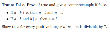Solved True or False. Prove if true and give a | Chegg.com