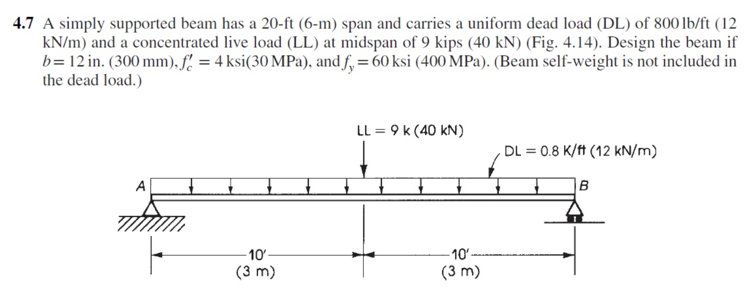 Solved 4.7 A simply supported beam has a 20-ft (6-m) span | Chegg.com