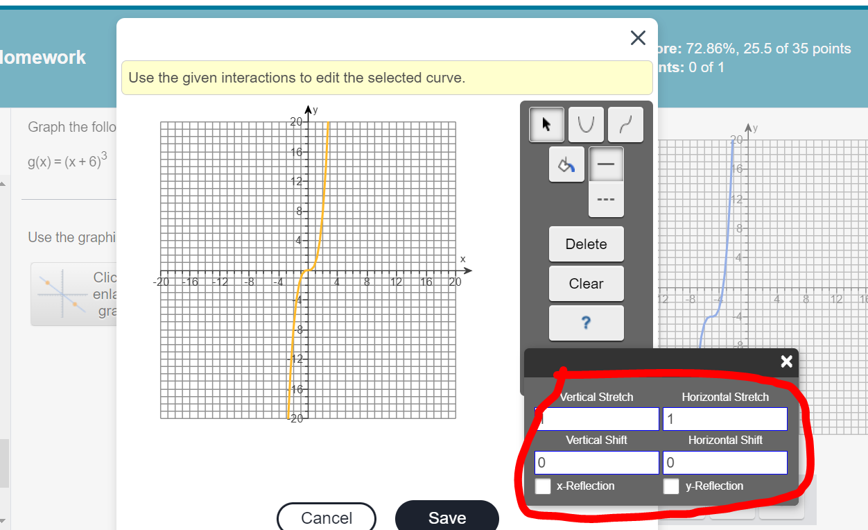 Solved Graph the following function. g(x)=(x+6)3 Use the | Chegg.com