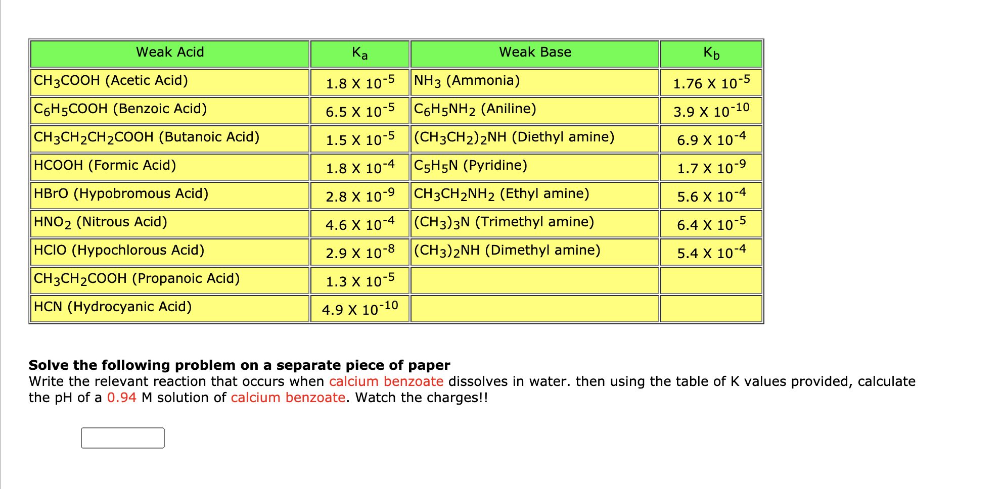 Solved Weak Acid Ka Weak Base Kb CH3COOH (Acetic Acid) | Chegg.com