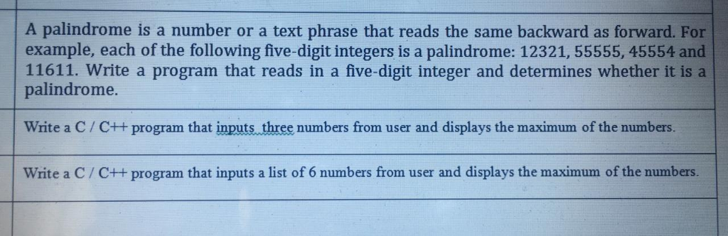 Solved A palindrome is a number or a text phrase that reads | Chegg.com