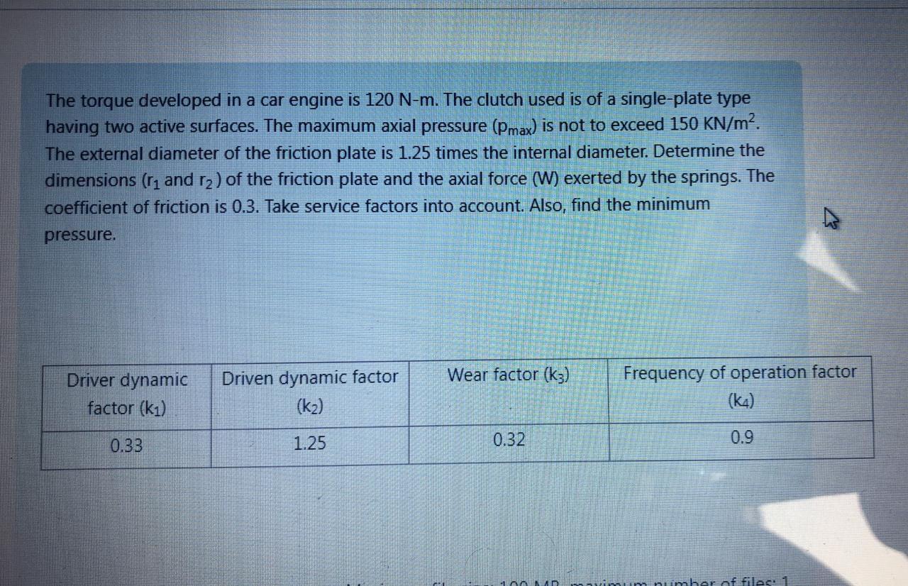 Solved The torque developed in a car engine is 120 N−m. The | Chegg.com