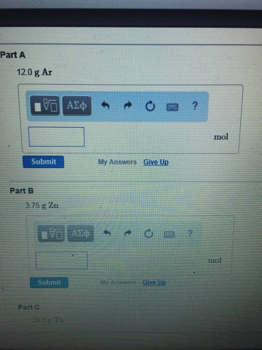 Solved Part A 12.0 g Ar Submit My Answers Give Up Part B 375 | Chegg.com