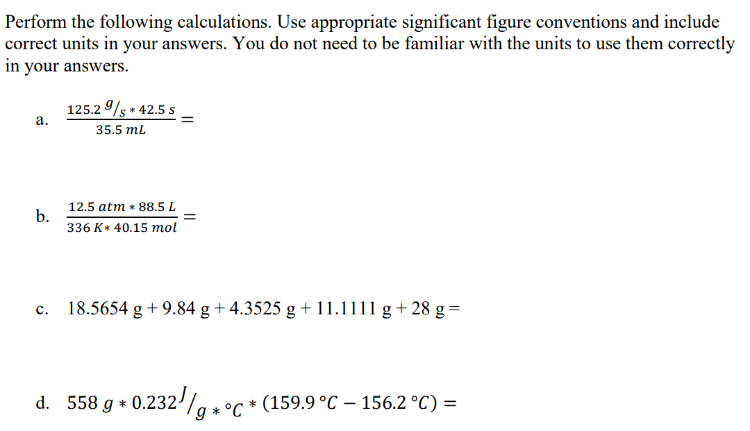Solved Perform the following calculations. Use appropriate | Chegg.com