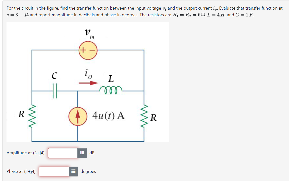 Solved For the circuit in the figure, find the transfer | Chegg.com