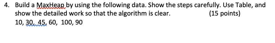 Solved 4. Build a MaxHeap by using the following data. Show | Chegg.com