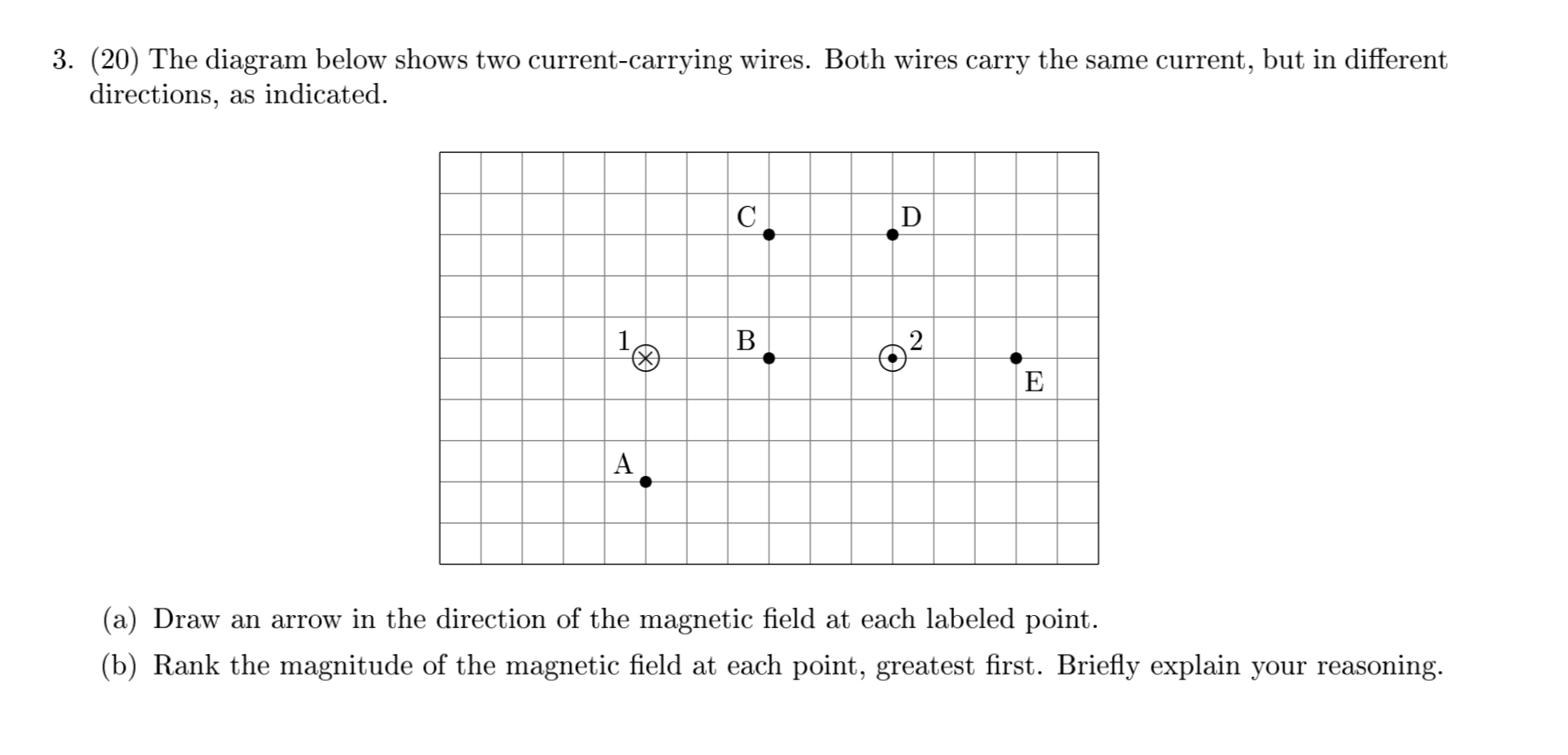 Solved 3. (20) The diagram below shows two current-carrying | Chegg.com