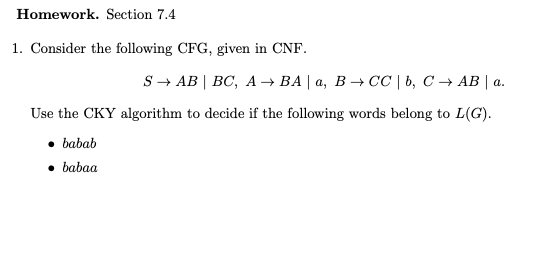 Solved Homework. Section 7.4 1. Consider the following CFG, | Chegg.com