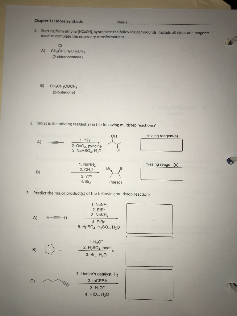 Solved Chapter 11: More Synthesis Name 1. Starting from | Chegg.com