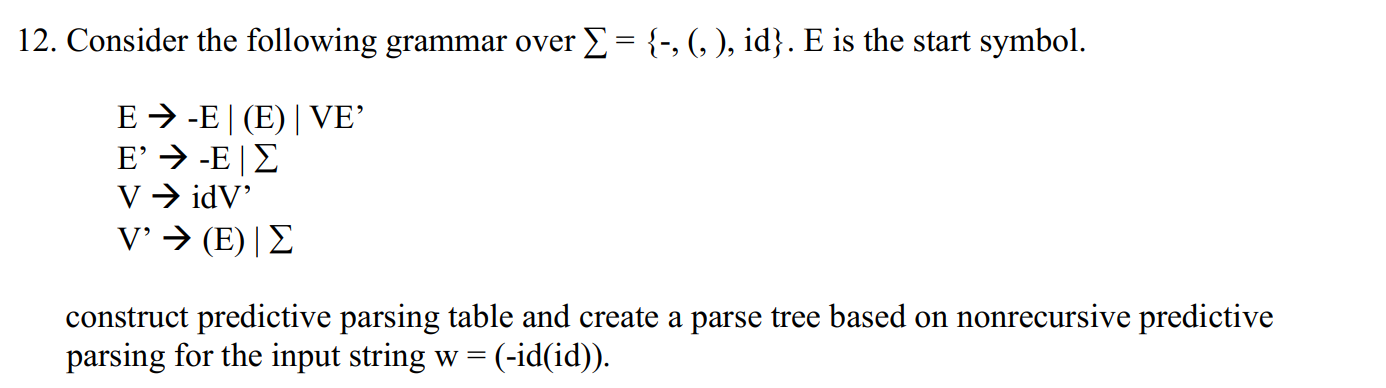 Solved 12. Consider the following grammar over | Chegg.com
