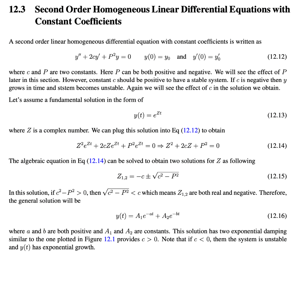 12.3 Second Order Homogeneous Linear Differential | Chegg.com