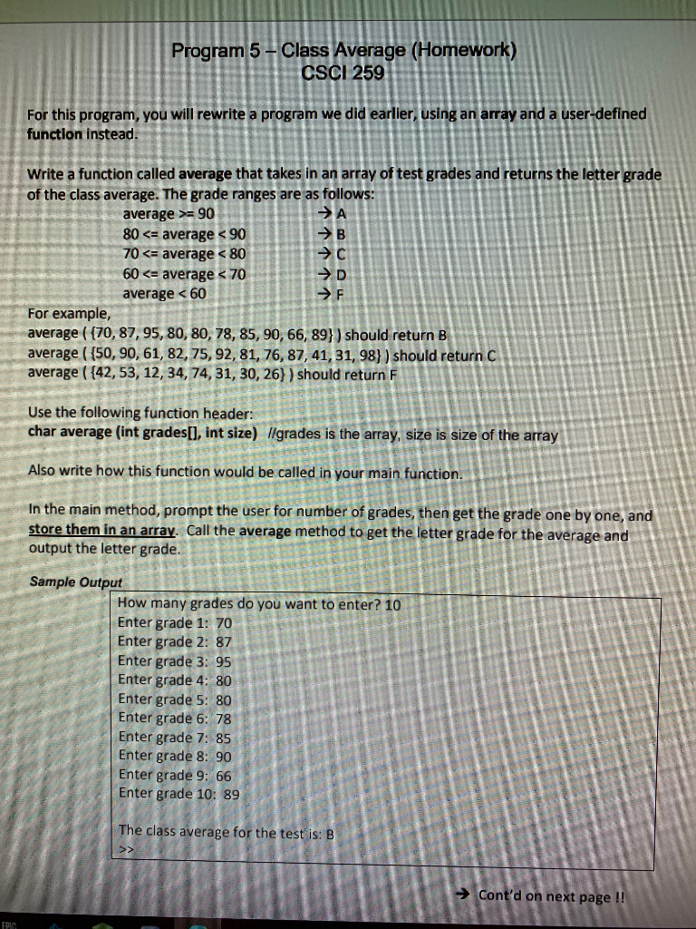 Solved Program 5 - Class Average (Homework) CSCI 259 For | Chegg.com