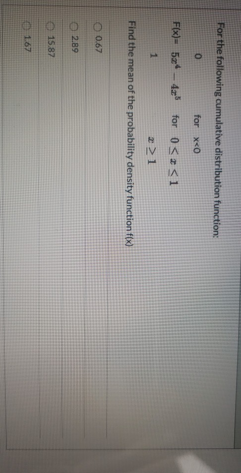 Solved For the following cumulative distribution function: | Chegg.com