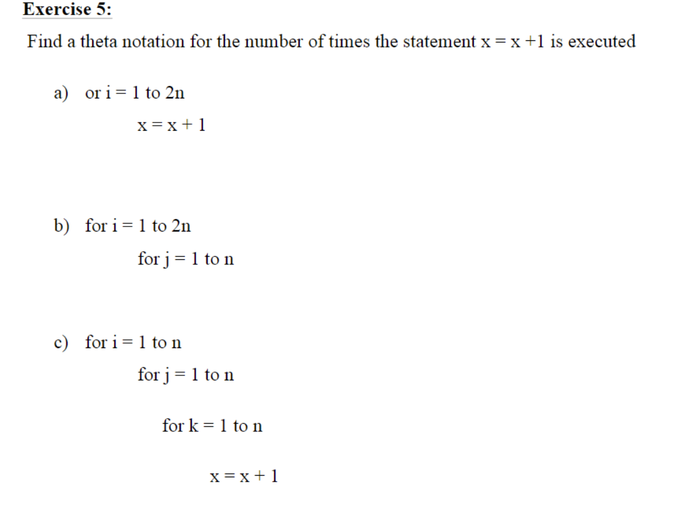 Solved Exercise 5: Find a theta notation for the number of | Chegg.com