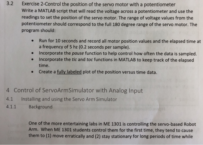 3.2 Exercise 2-Control the position of the servo | Chegg.com