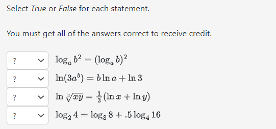 Solved Select True or False for each statement. You must get | Chegg.com