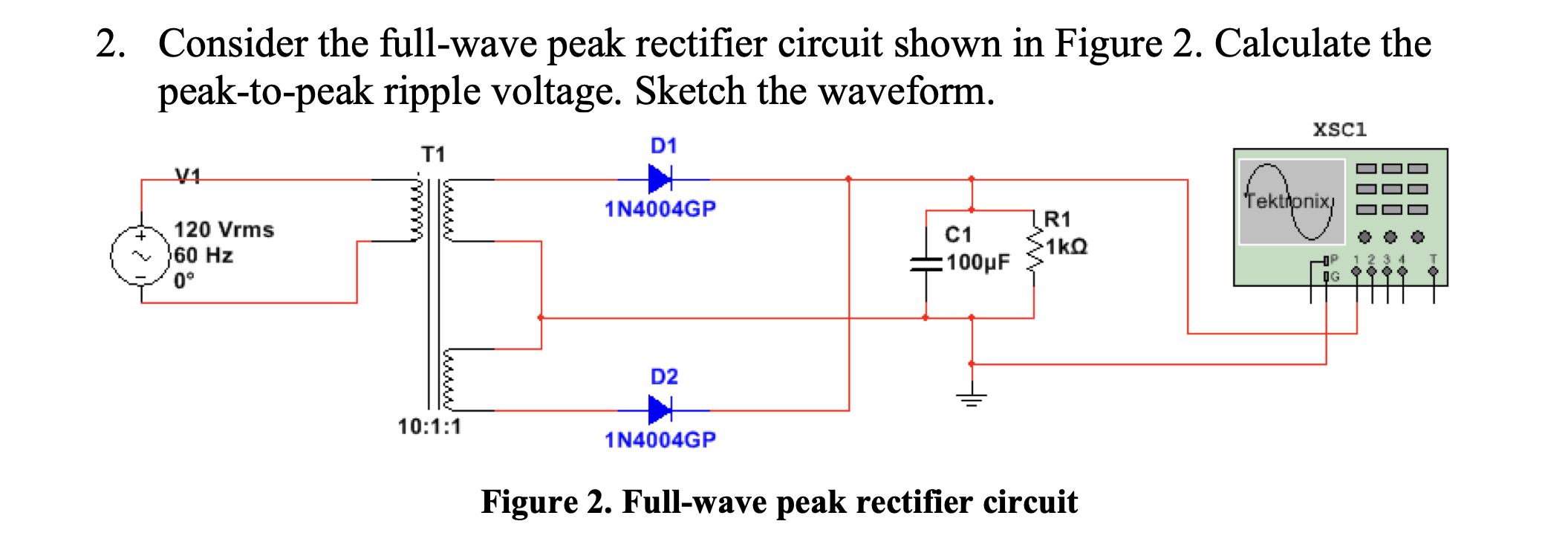 Solved 2. Consider the full-wave peak rectifier circuit | Chegg.com