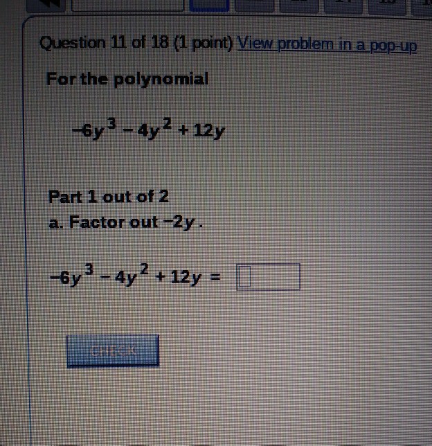 Solved Ques tion 11 of 18 (1 point) View problem in a pop-up | Chegg.com