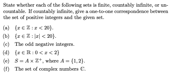 Solved State whether each of the following sets is finite, | Chegg.com