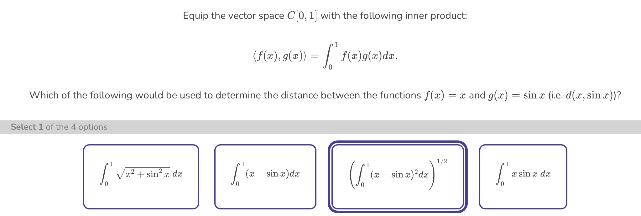 Solved Equip the vector space C[0,1] ﻿with the following | Chegg.com