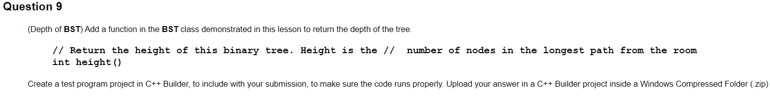 Solved Depth Of Bst Add A Function In The Bst Class 