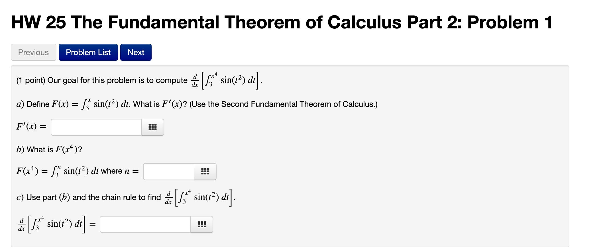 Solved HW 25 The Fundamental Theorem of Calculus Part 2: | Chegg.com