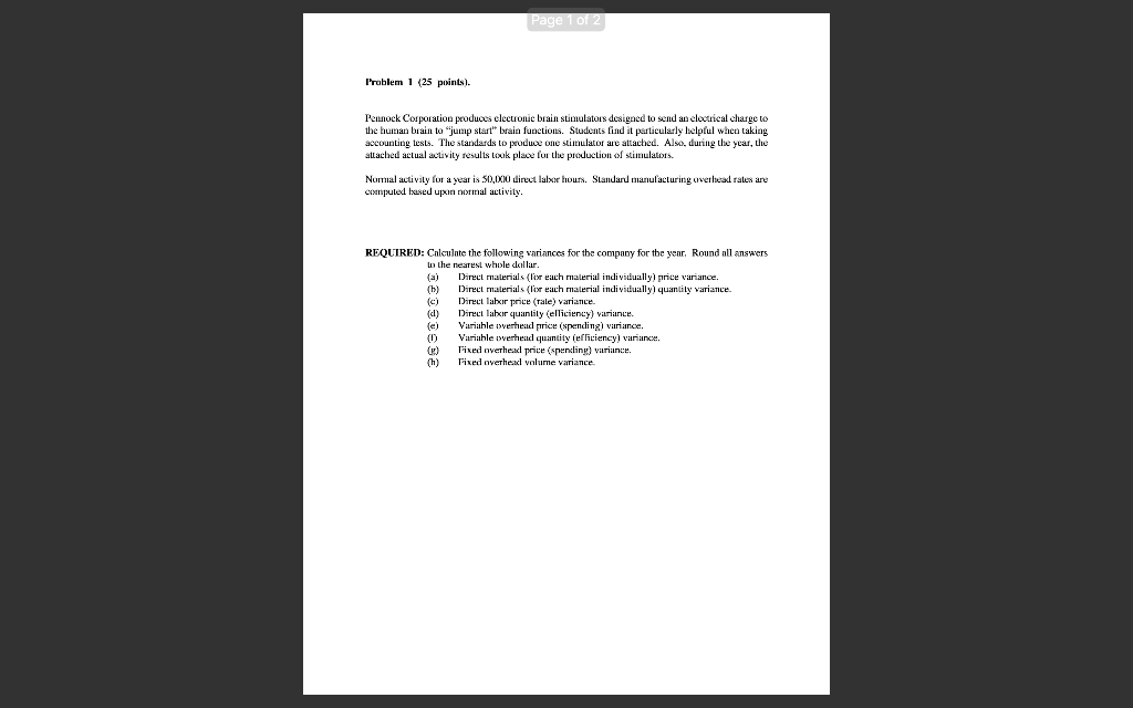 Solved Page 1 of 2 Problem 1 (25 points) Pennock Corporation | Chegg.com