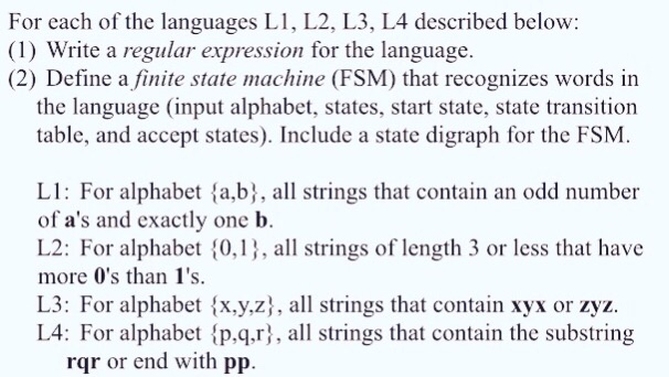 Solved For each of the languages L1, L2, L3, L4 described | Chegg.com