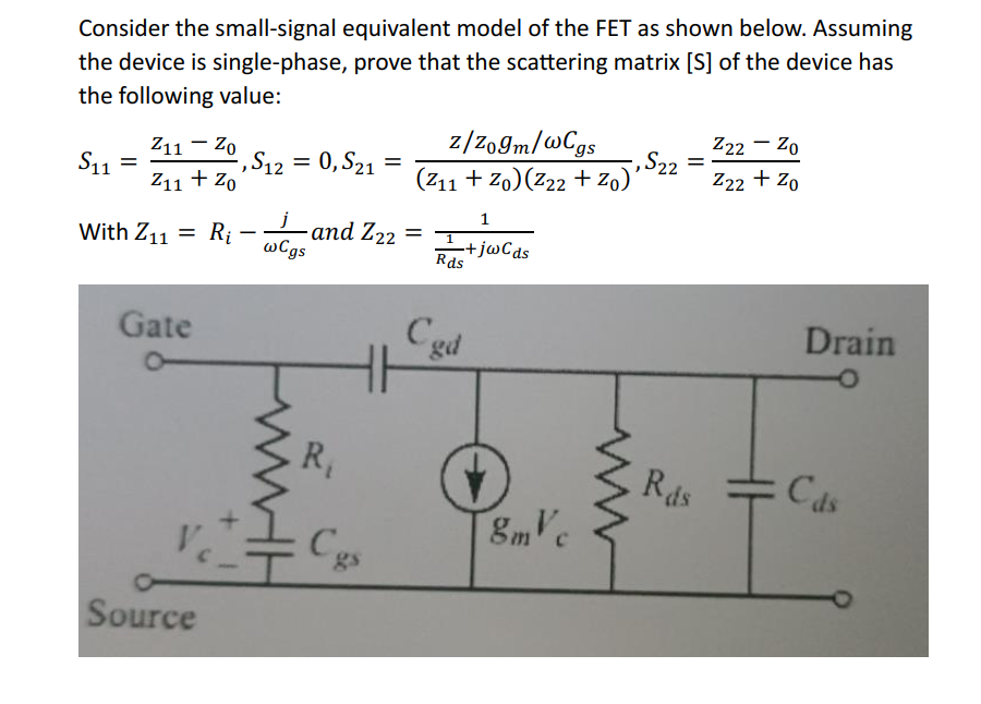 Solved Consider the small-signal equivalent model of the FET | Chegg.com