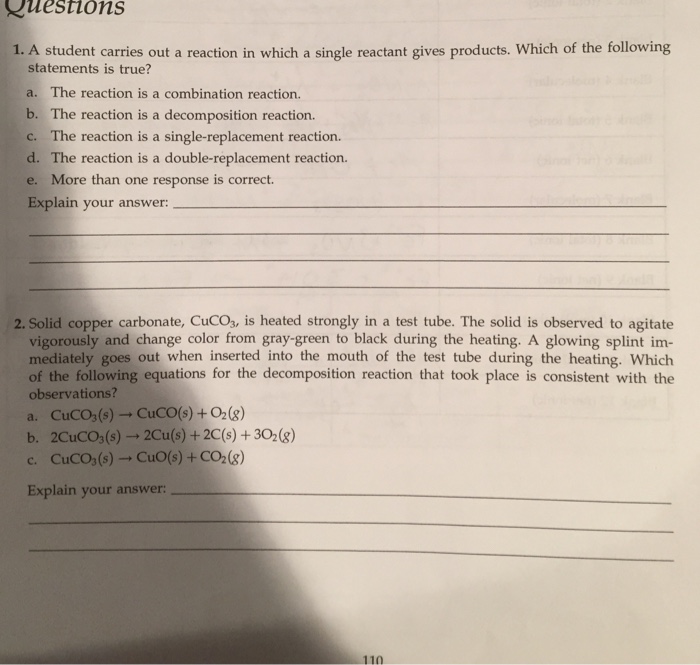 Solved A student carries out a reaction in which a single | Chegg.com