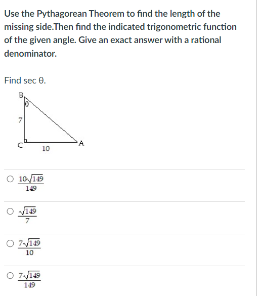 Solved Use the Pythagorean Theorem to find the length of | Chegg.com