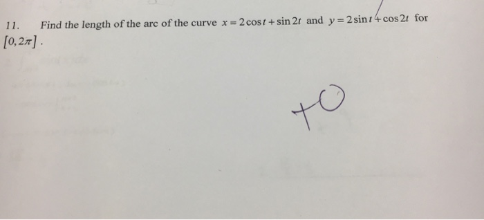 Solved Find the length of the arc of the curve x=2cost + | Chegg.com
