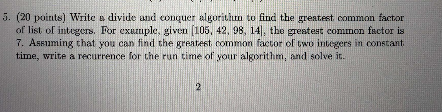 Solved 5 20 Points Write A Divide And Conquer Algorithm 8967