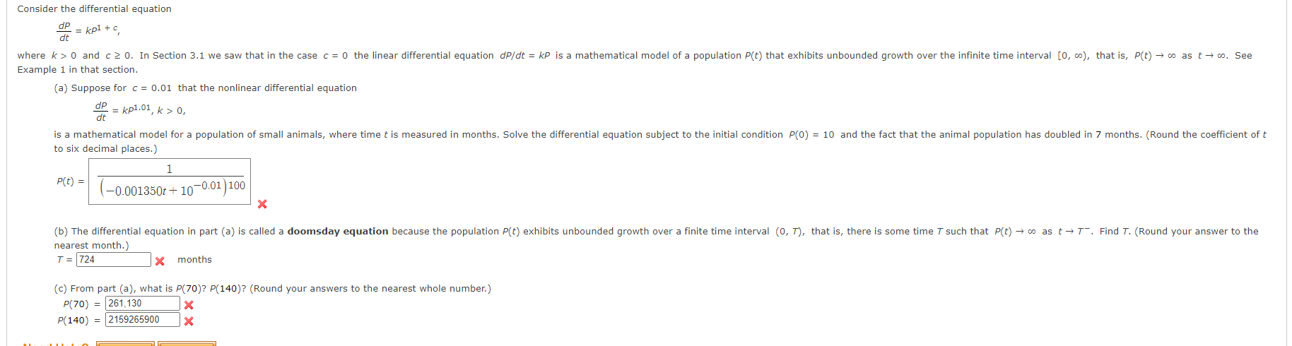 Solved Consider the differential equation dtdP=kP1+c Example | Chegg.com