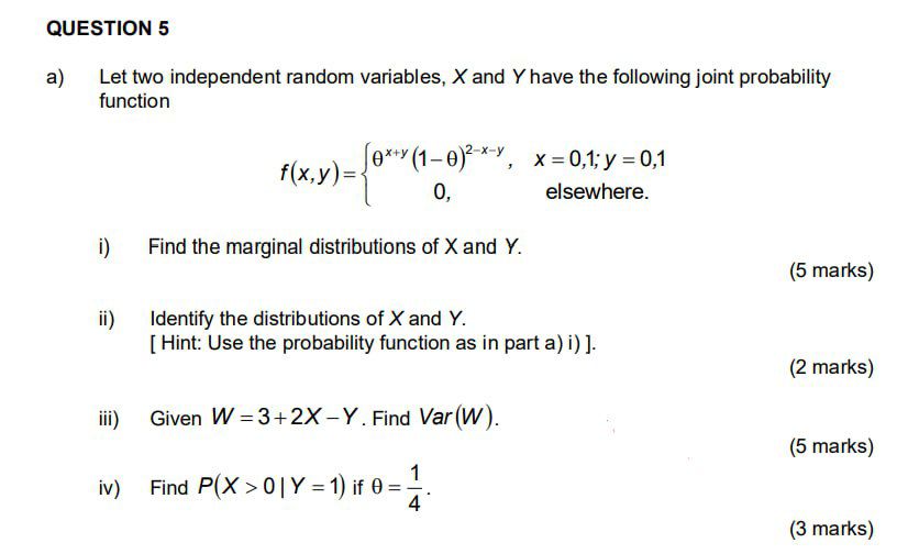 Solved helpQUESTION 5a) ﻿Let two independent random | Chegg.com
