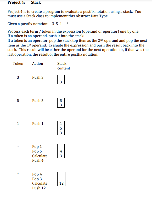 Solved Project 4 is to create a program to evaluate a | Chegg.com