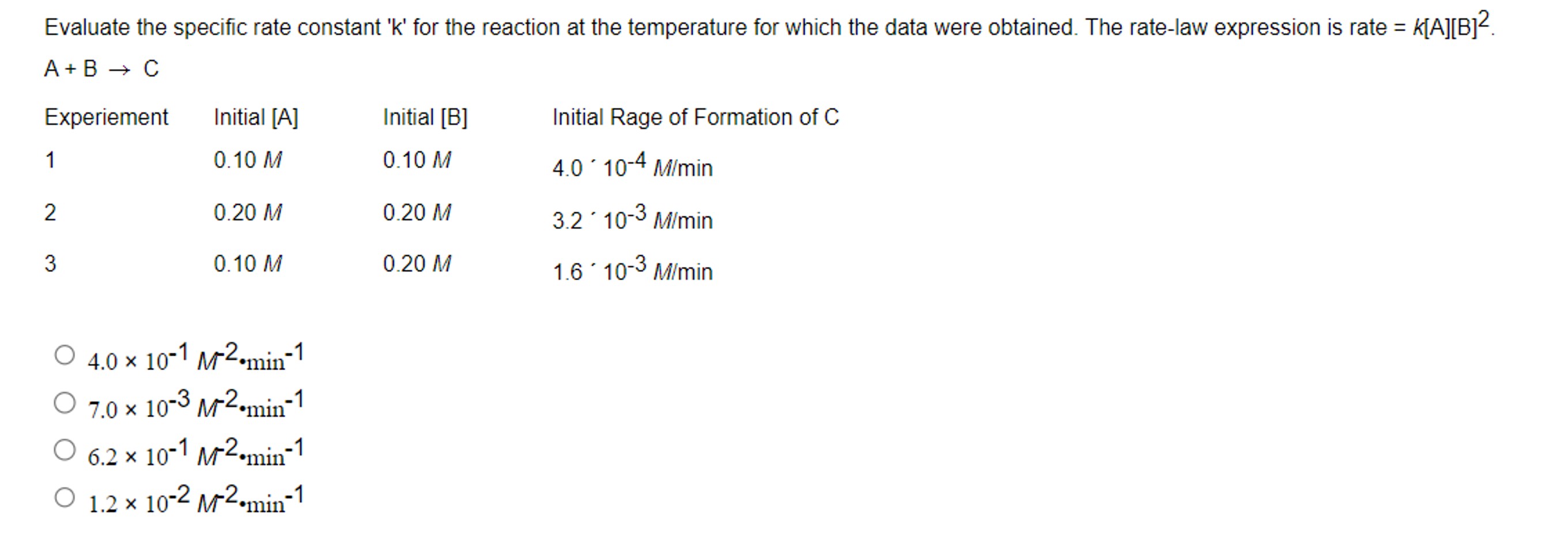 Solved Evaluate the specific rate constant ' k ' ﻿for the | Chegg.com